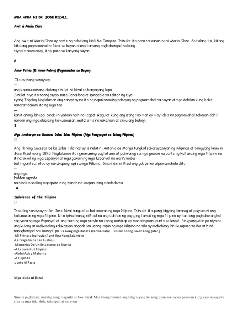 Mga Akda Ni Rizal | PDF