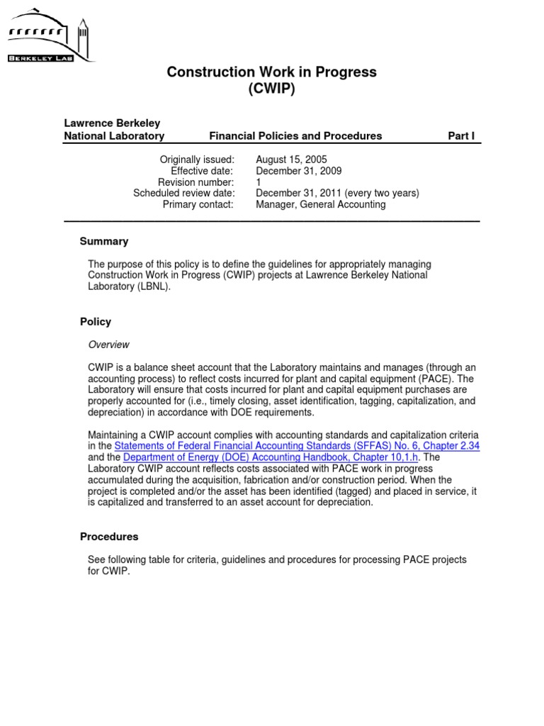 CWIP Policy | PDF | Depreciation | Fixed Asset