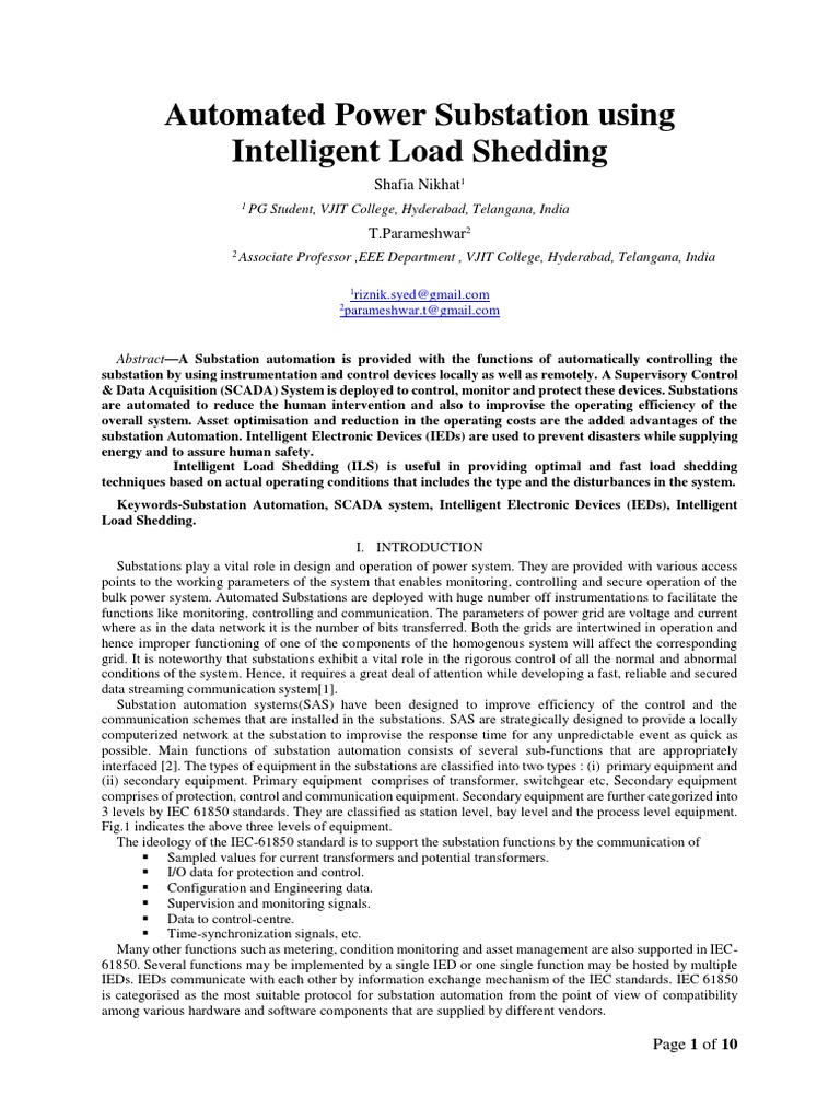 Intelligent Load Shedding in Substations | PDF | Electrical Substation ...