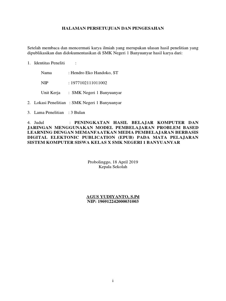 Halaman Persetujuan Dan Pengesahan PTK | PDF