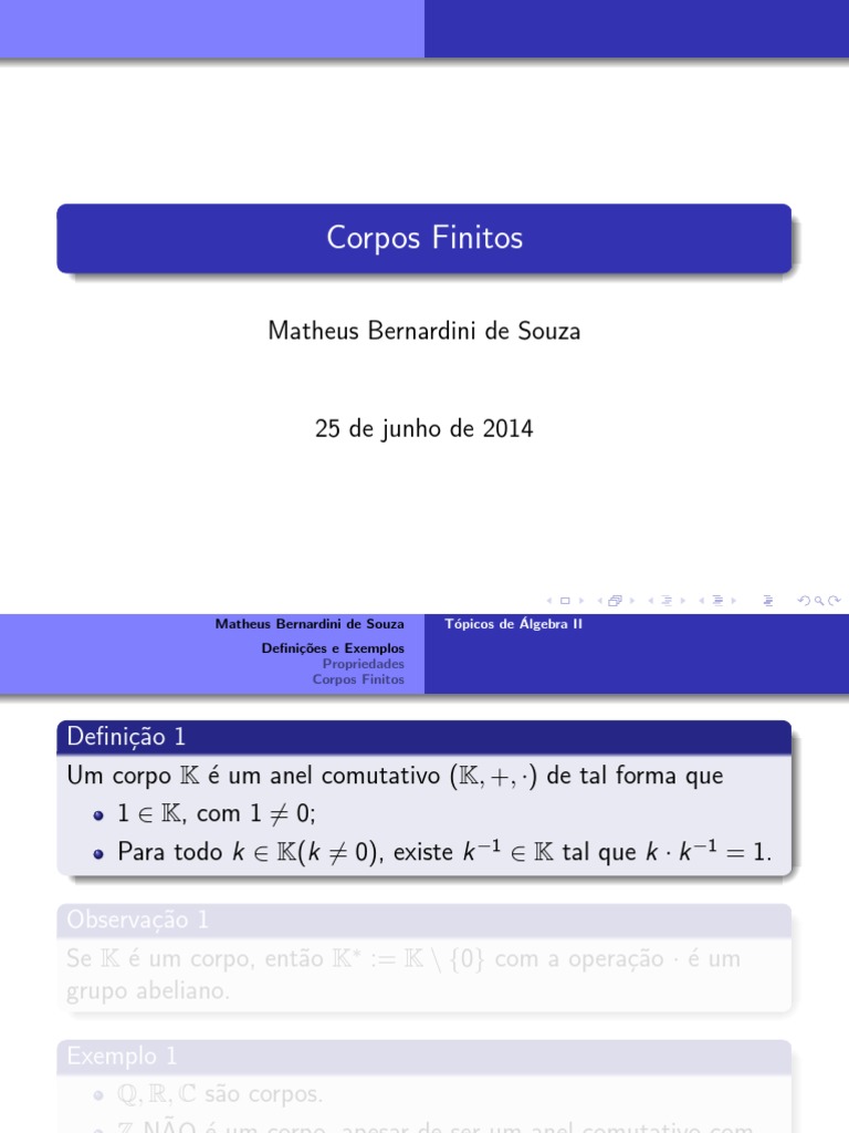 Corpos Finitos | PDF | Grupo (Matemática) | Anel (Matemática)