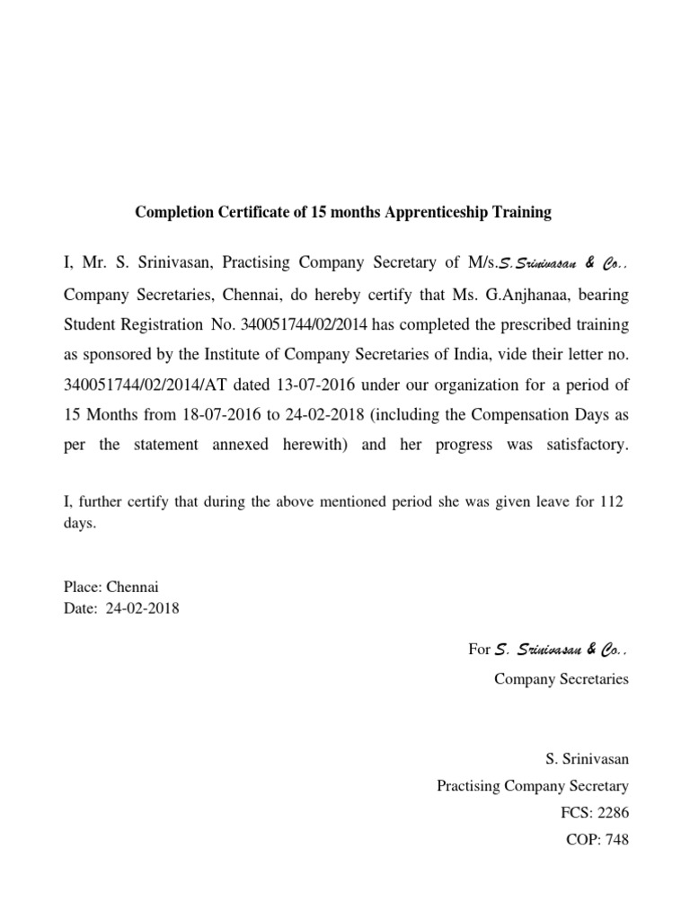 Training Completion Certificate - Model | PDF