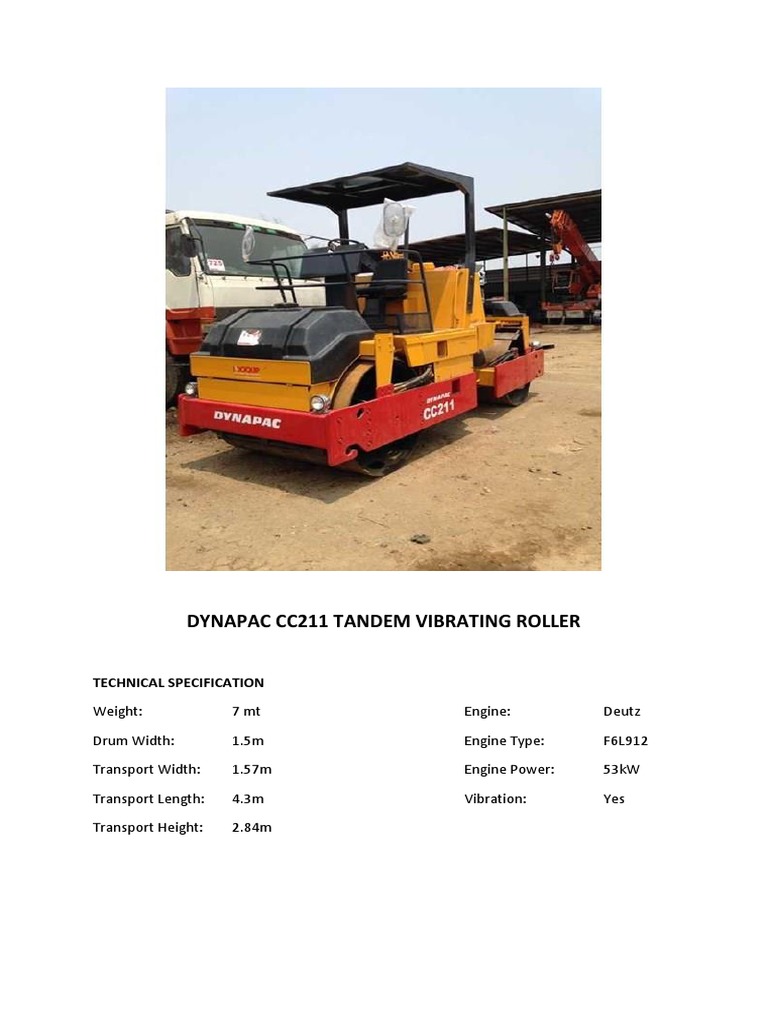 Dynapac Cc211 Tandem Vibrating Roller Spec | PDF