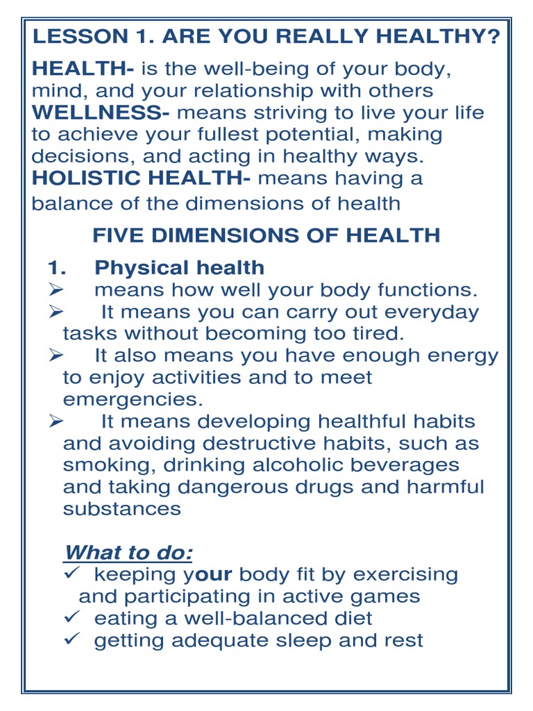 Lesson 1. Are You Really Healthy? HEALTH-is The Well-Being of Your Body ...
