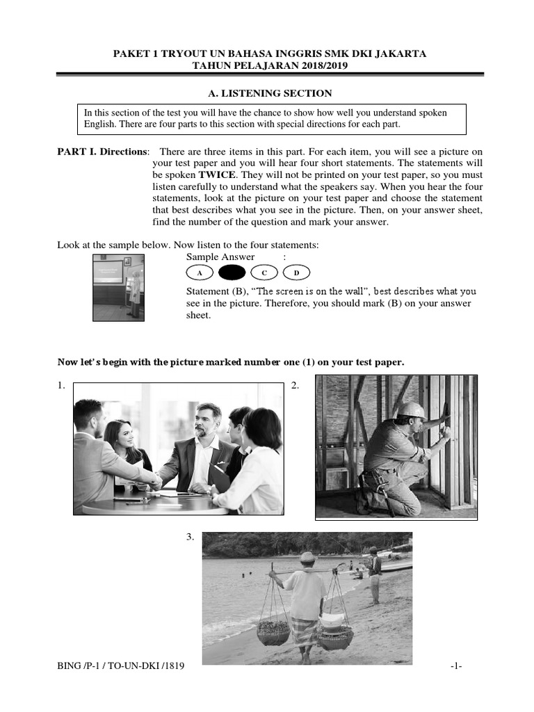 Sample Listening and Reading Comprehension Test for Indonesian ...