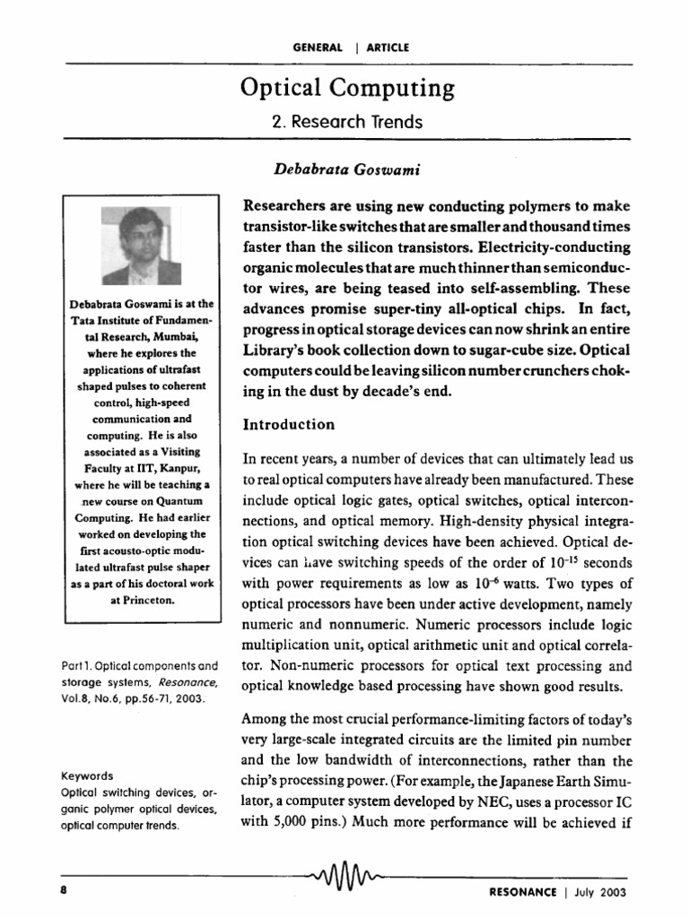 Optical Computing: 2. Research Trends | PDF | Wavelength Division ...