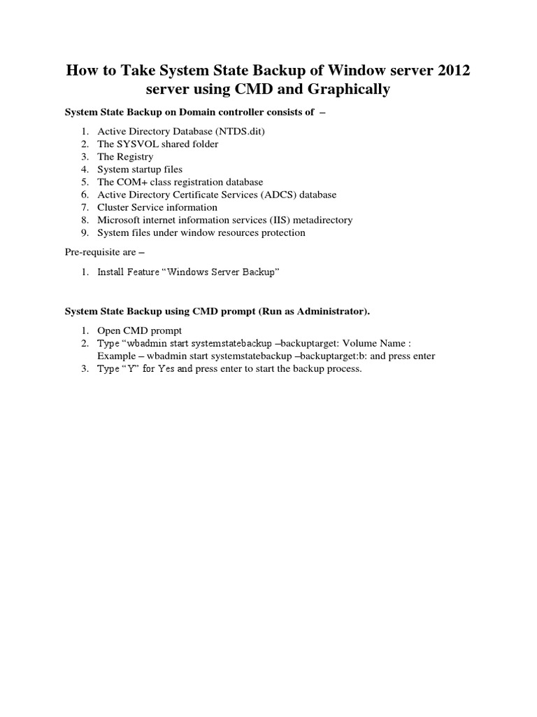 System State Backup and Restore of Window Server 2012 or 2003 | PDF ...