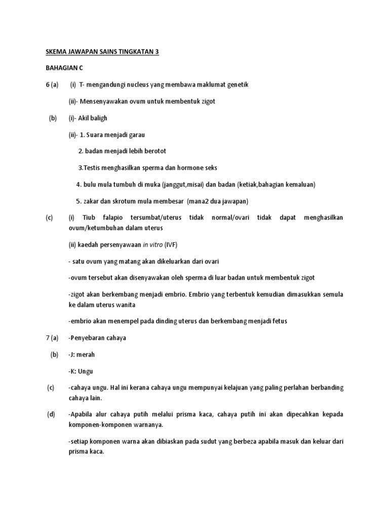 SKEMA JAWAPAN SAINS Bahagian C | PDF