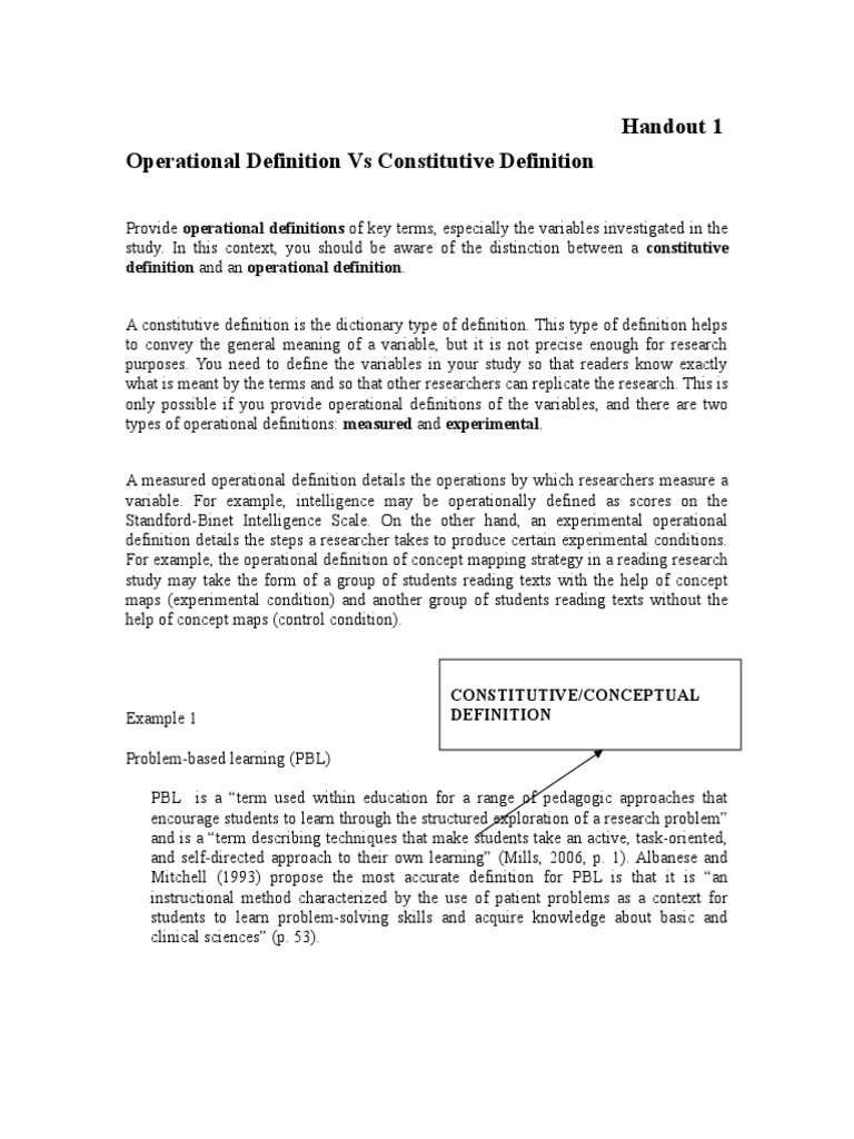 Constitutive Vs Operational Definitions | PDF | Definition | Learning