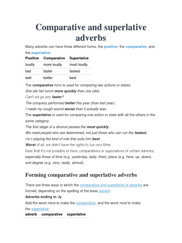 Comparative and Superlative Adverbs Guide | PDF | Adverb | Syntactic ...
