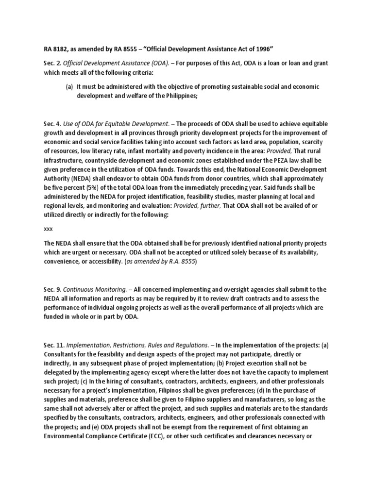 RA 8182, As Amended by RA 8555 - "Official Development Assistance Act ...