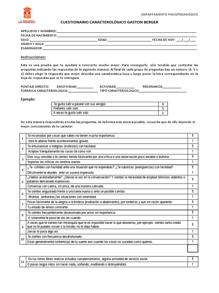 Test - Caracteriologico de Berger | PDF