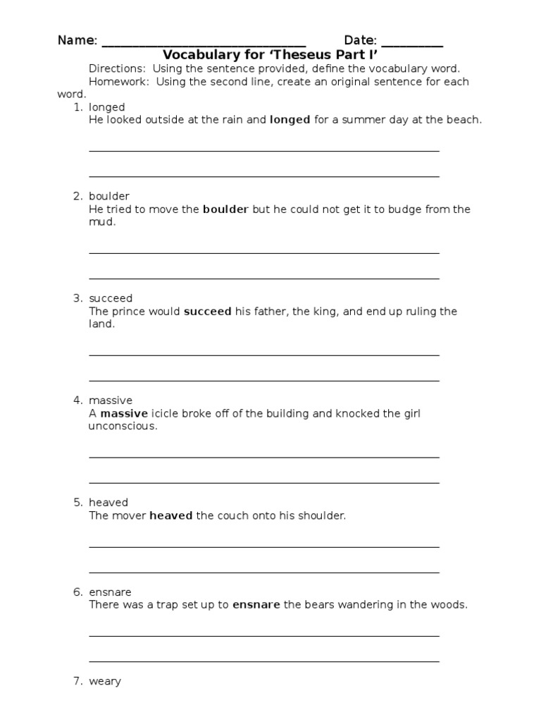 Name: - Date: - : Vocabulary For Theseus Part I' | PDF | Language Arts ...