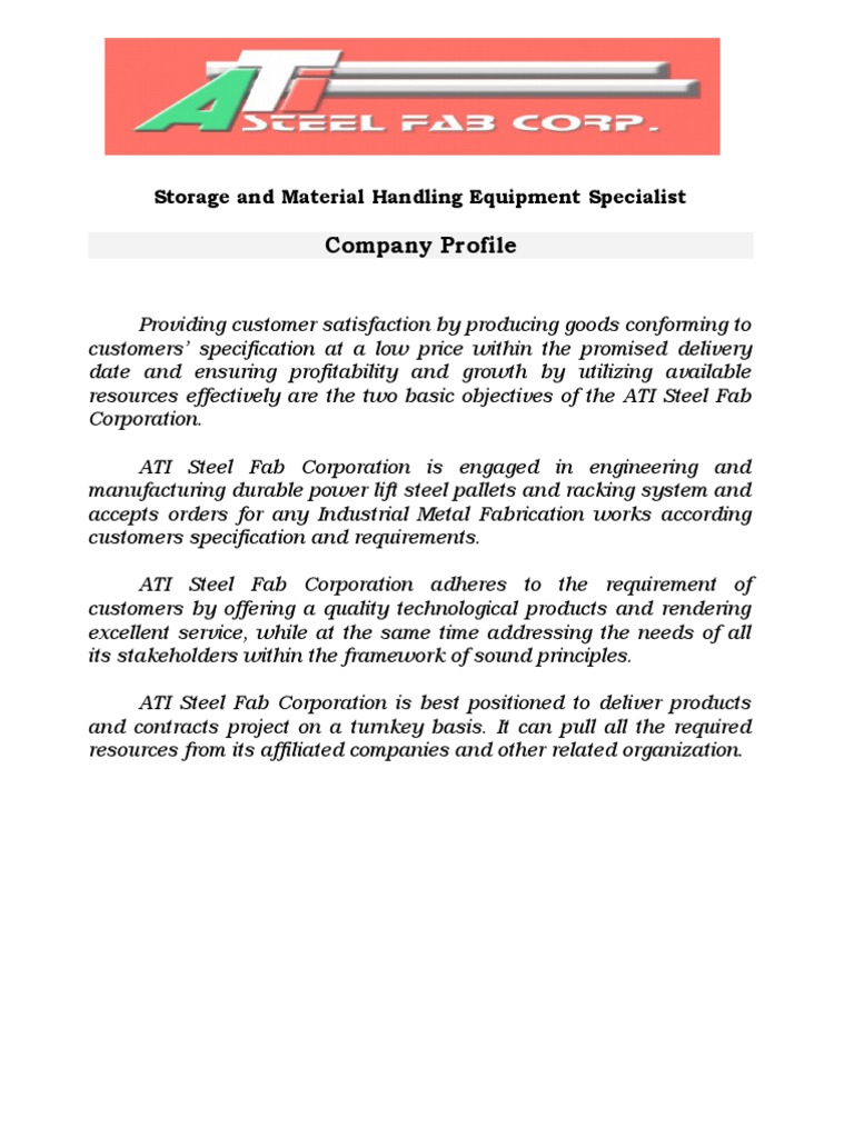 ATI Company Profile | PDF | Pallet | Specification (Technical Standard)