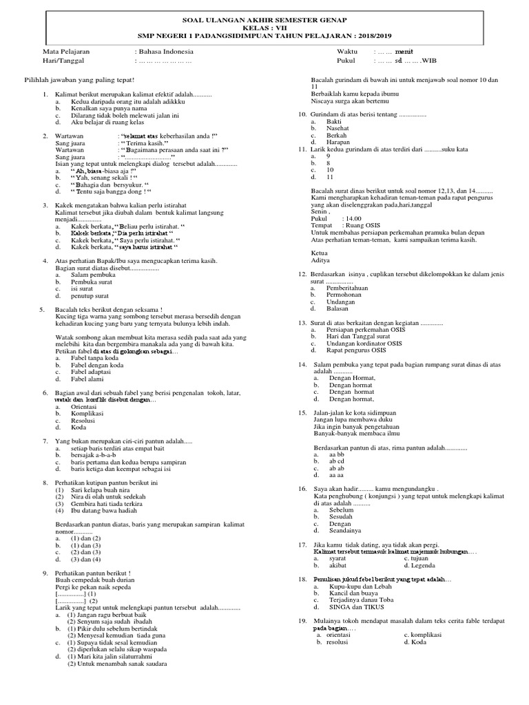 Soal Ujian Kls Vii | PDF | Seni & Disiplin Bahasa