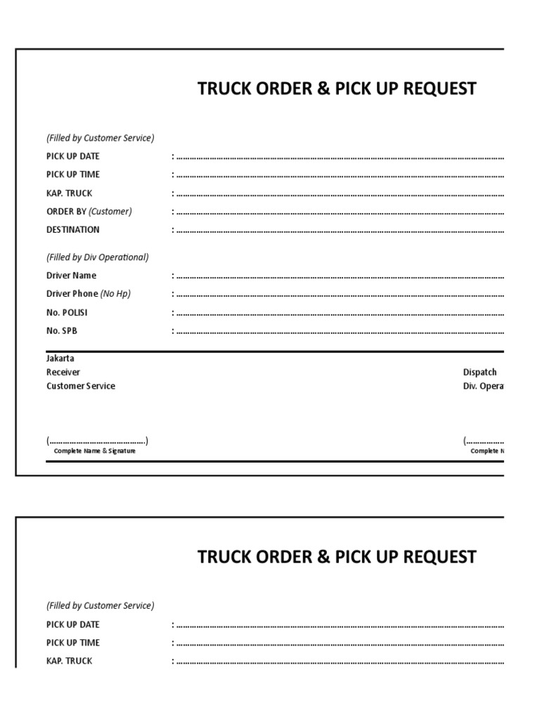 Form Truck Order & Pick Up | PDF | Technology & Engineering