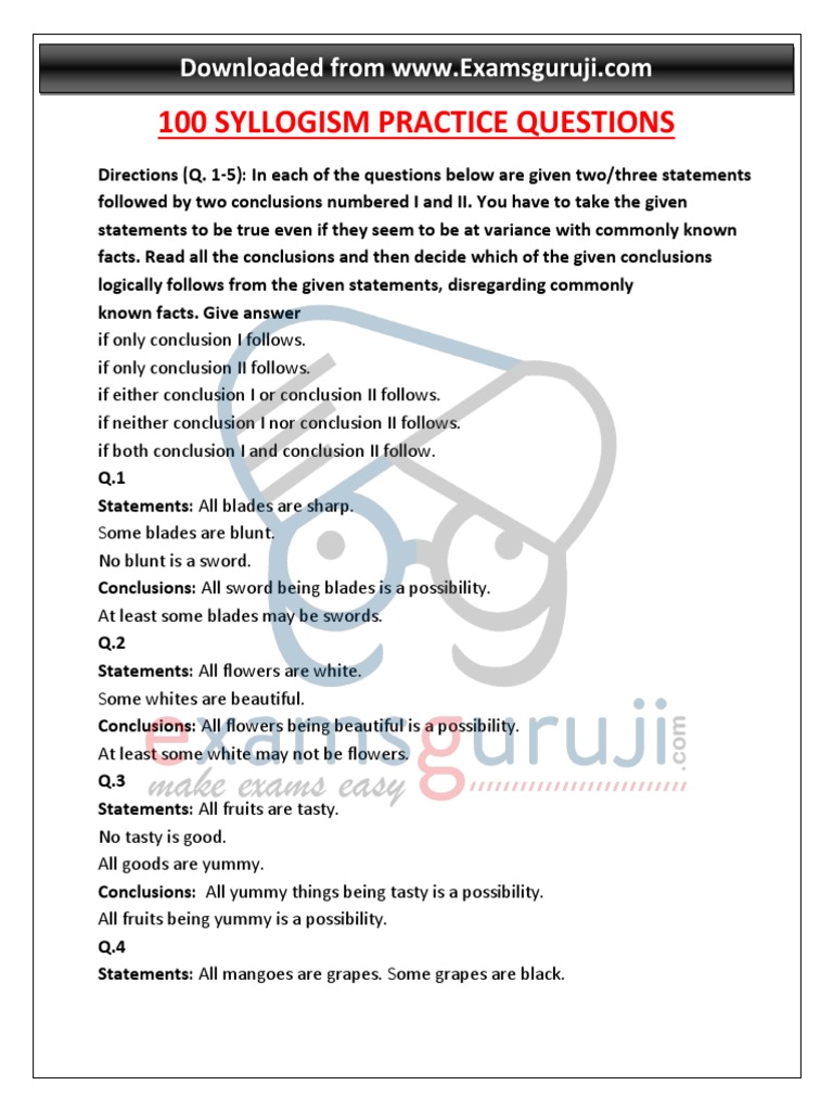 100 Syllogism Practice Questions | PDF | Logical Consequence | Nature