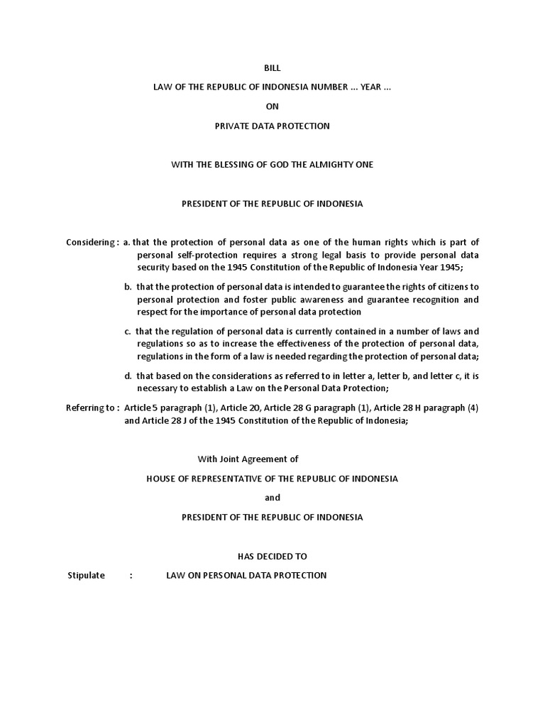 Indonesia Personal Data Protection Bill - English | PDF | Personally ...
