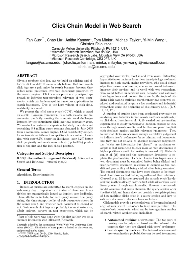 Click Chain Model in Web Search | PDF | Confidence Interval | World ...
