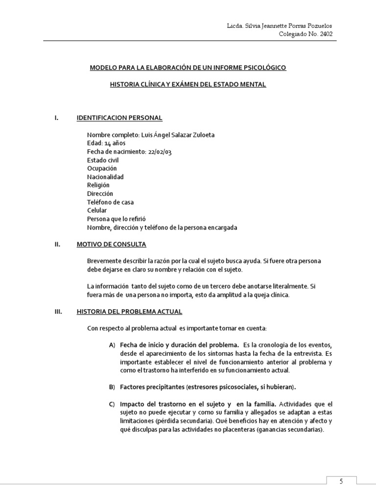 Modelo de Informe Psicologico | PDF | Adultos | Psicología clínica