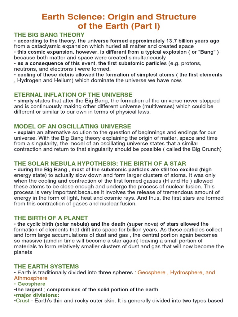 Earth Science: Origin and Structure of The Earth (Part I) : The Big ...