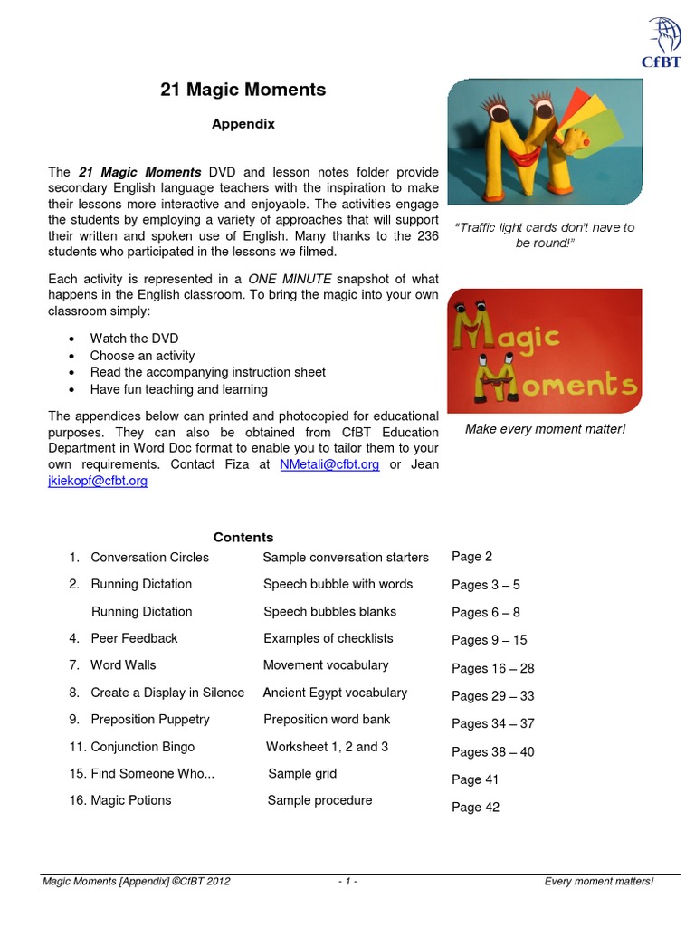 21 Magic Moments: Appendix | PDF | Question | Verb