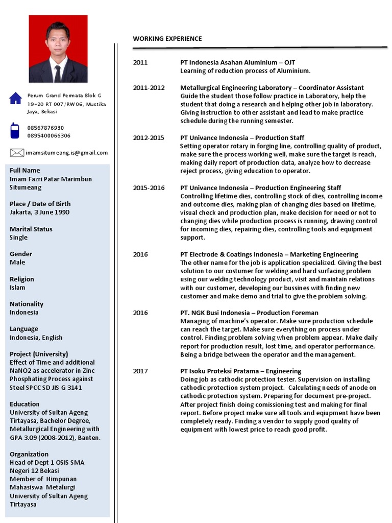 CV Imam 2017 | Download Free PDF | Corrosion | Industrial Processes