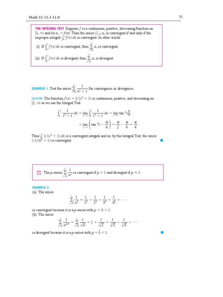 Analysis of Convergence Tests for Infinite Series Using Integral ...