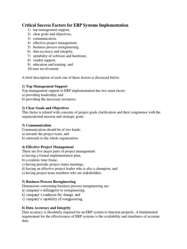 ERP Implementation Success Factors | PDF | Enterprise Resource Planning | Business Process