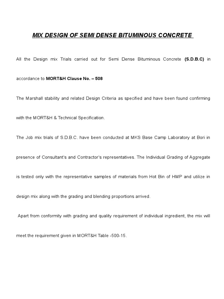 Mix Design of Semi Dense Bituminous Concrete | PDF | Asphalt ...