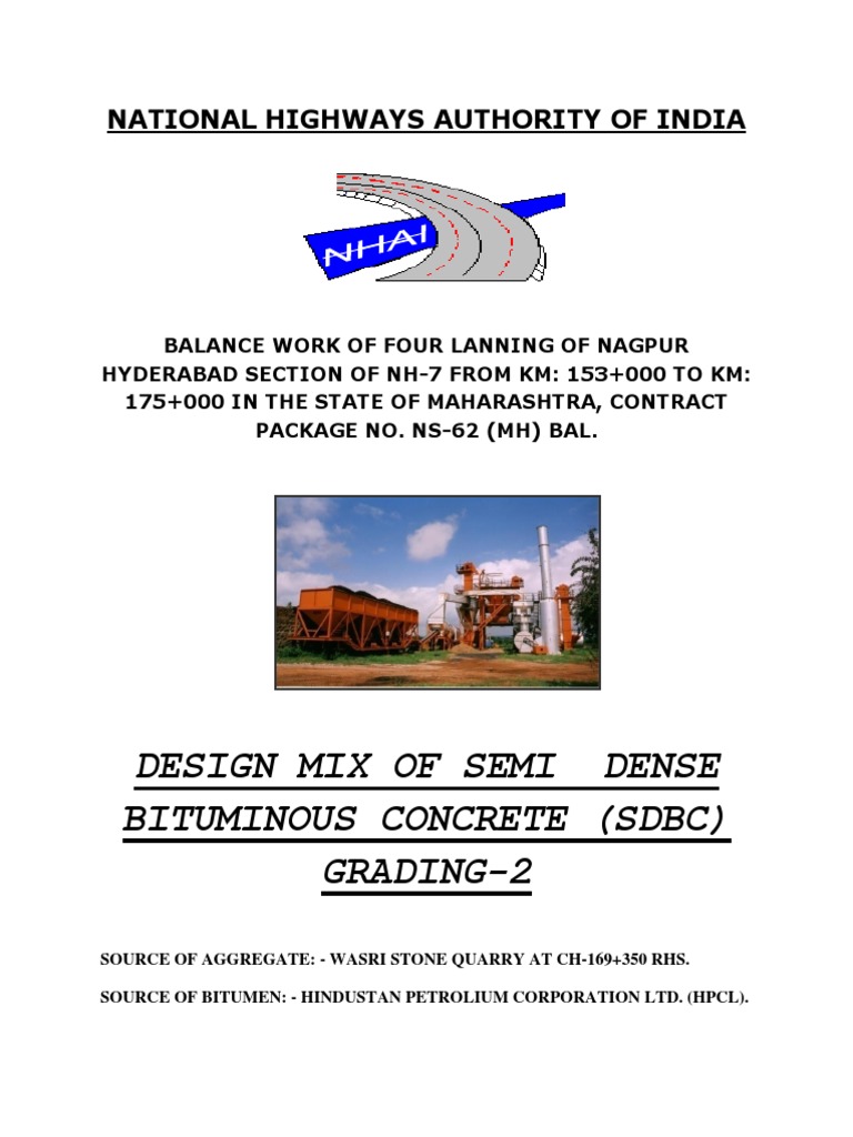 Design Mix of Semi Dense Bituminous Concrete (SDBC) Grading-2 | PDF ...