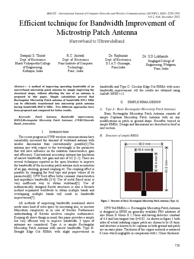 Bandwidth Enhancement of Microstrip Patch Antenna | PDF | Antenna (Radio) | Ultra Wideband