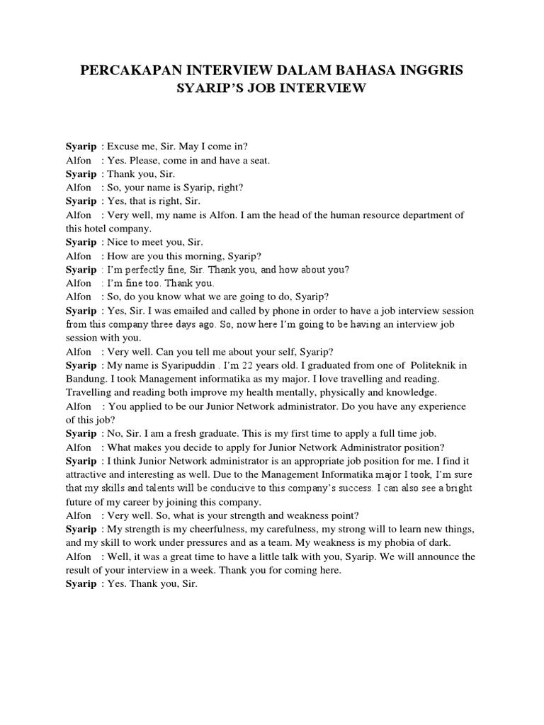 Percakapan Interview Dalam Bahasa Inggris Sinta | PDF | Marketing | Psychological Concepts