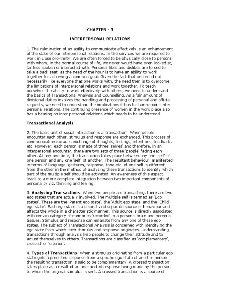 Understanding Interpersonal Relations: Transactional Analysis and the Needs of Security ...
