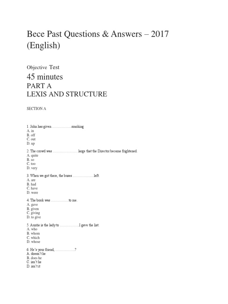 Bece English Past Questions 2017 | PDF