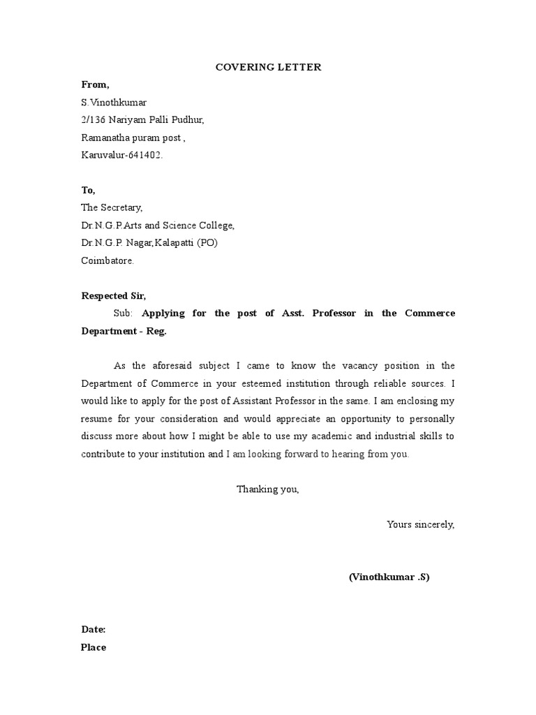 Covering Letter From,: I Am Looking Forward To Hearing From You | PDF ...