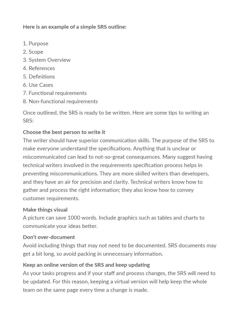 Here Is An Example of A Simple SRS Outline | PDF | Specification ...