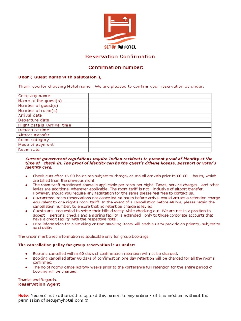 Reservation Confirmation | PDF