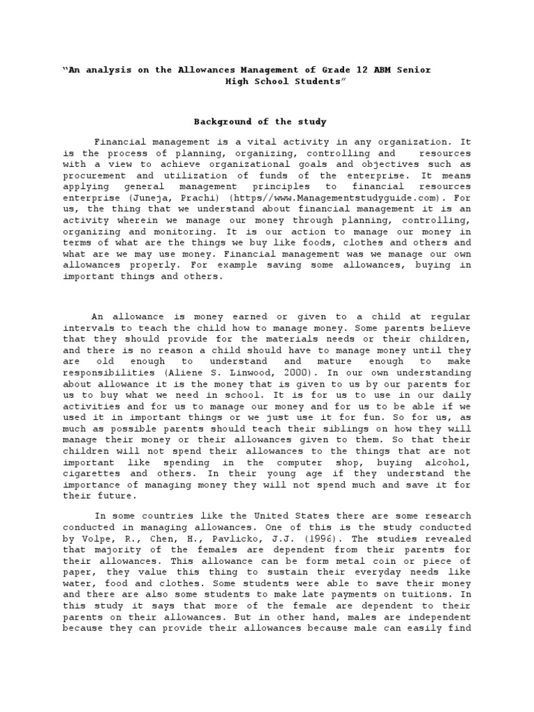 An Analysis On The Allowances Management of Grade 12 ABM Senior High ...