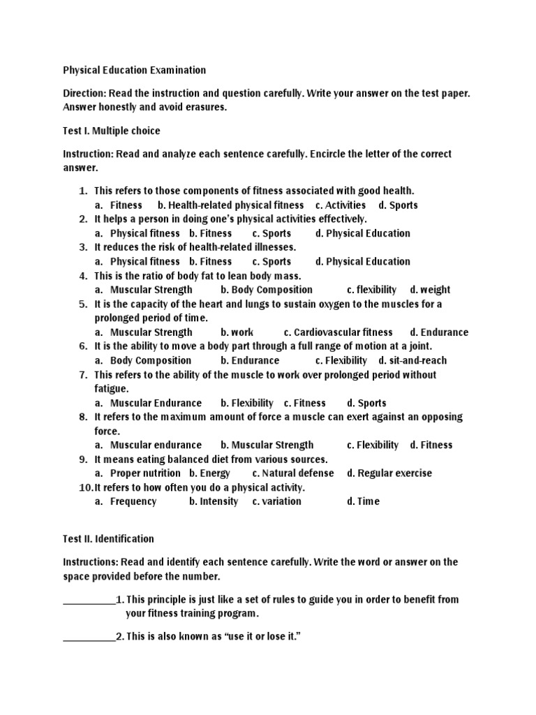 Physical Education Test Guide | PDF | Physical Fitness | Flexibility ...