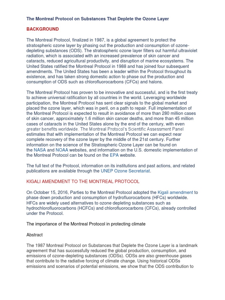 Montreal Protocol | PDF | Chlorofluorocarbon | Ozone Depletion