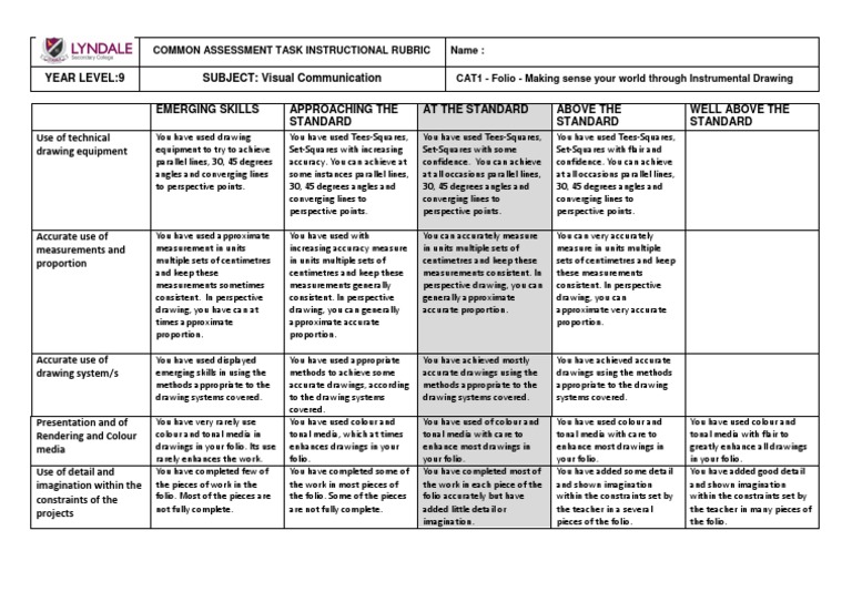 CAT1 Instrumental Drawing Assessment Rubric | PDF | Drawing ...