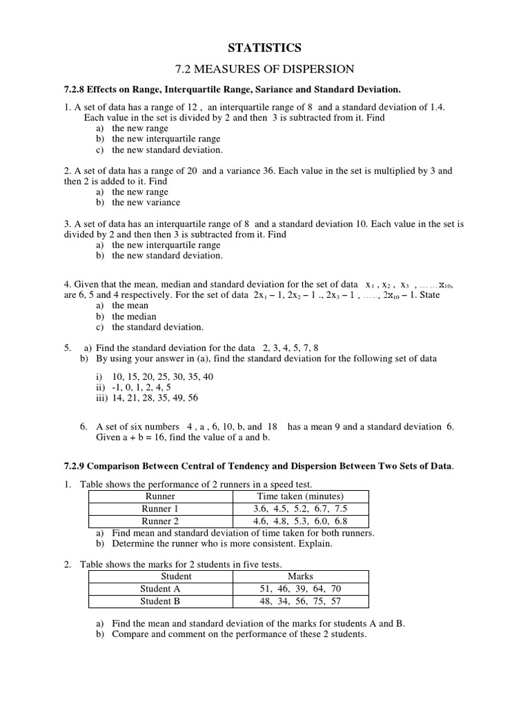 7.2 Measures of Dispersion: Statistics | PDF | Teaching Methods & Materials
