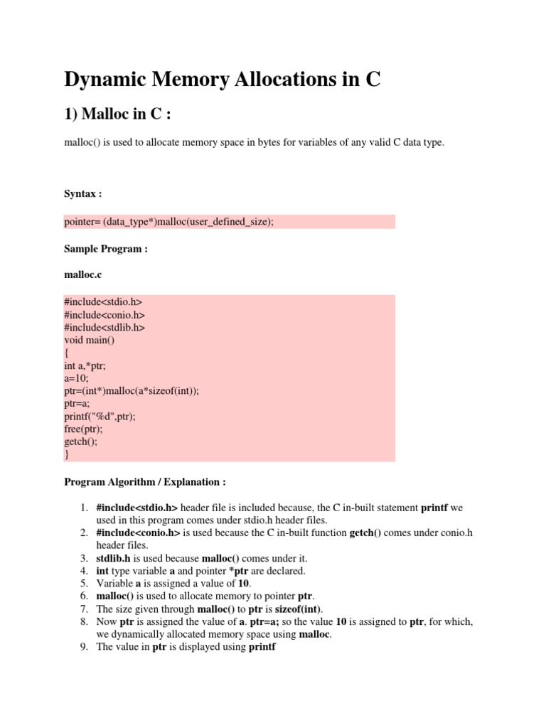Dynamic Memory Allocation | PDF | C (Programming Language) | Computer ...