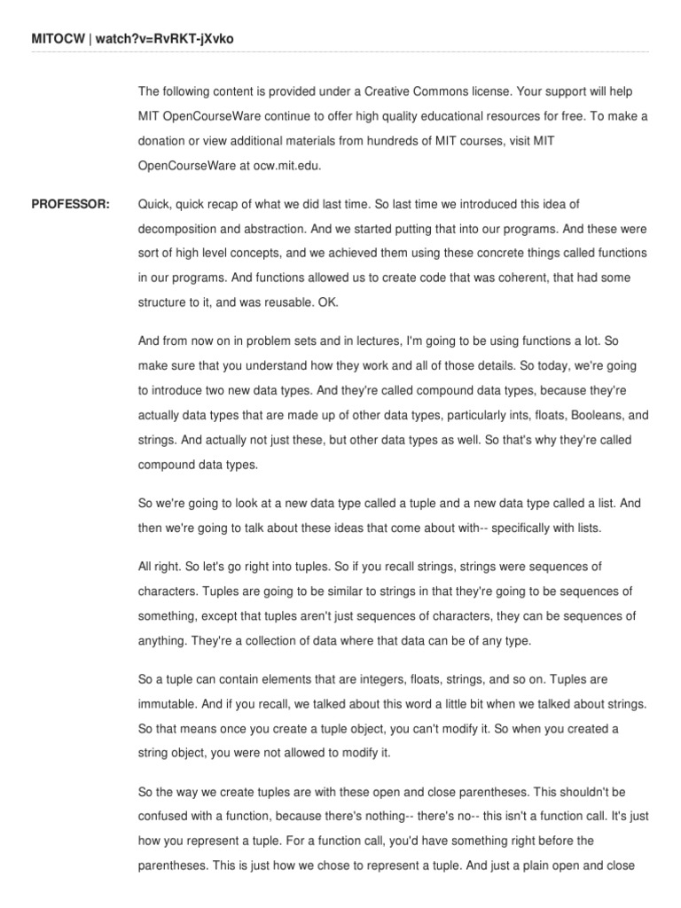MIT Python Lec05 Transcript PDF | PDF | String (Computer Science ...