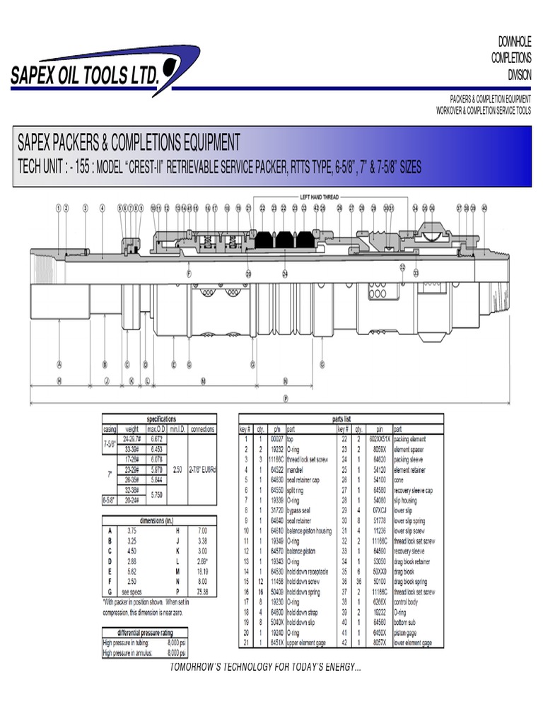 Crest-II Retrievable Packer Guide | PDF | Screw | Piston