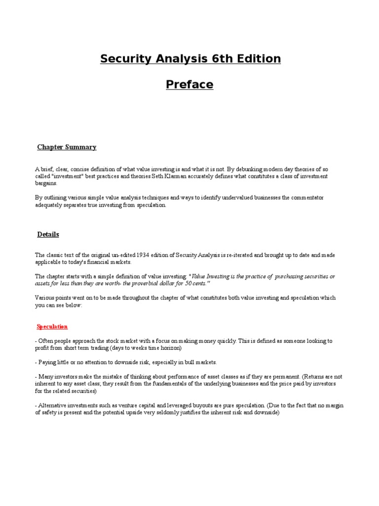 Security Analysis 6th Edition Introduction | PDF | Speculation | Stock Market