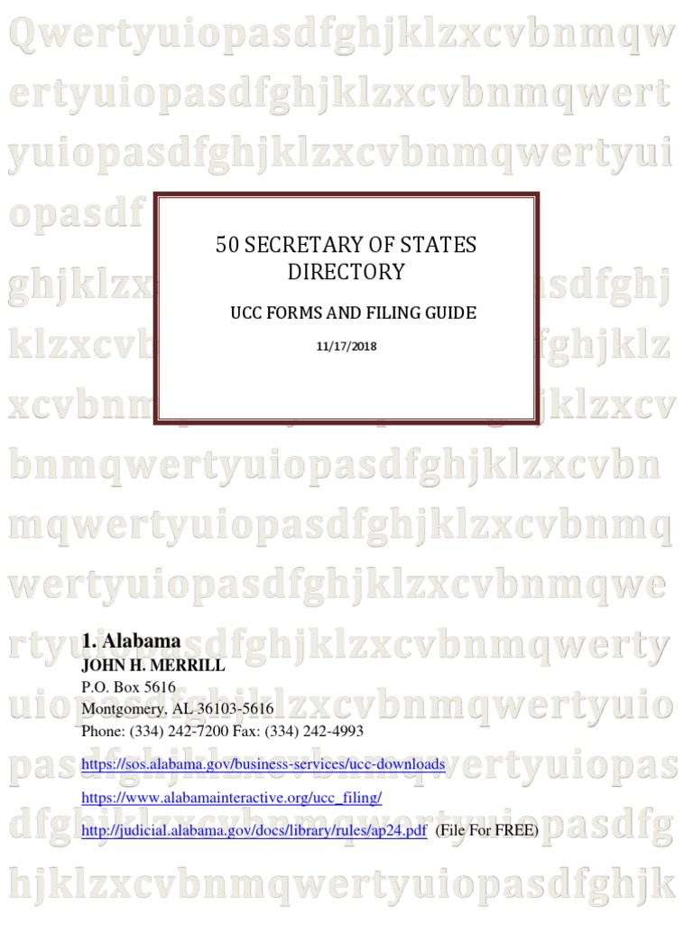 50 Secrataries of States and Ucc Filings Guide | PDF | Written ...