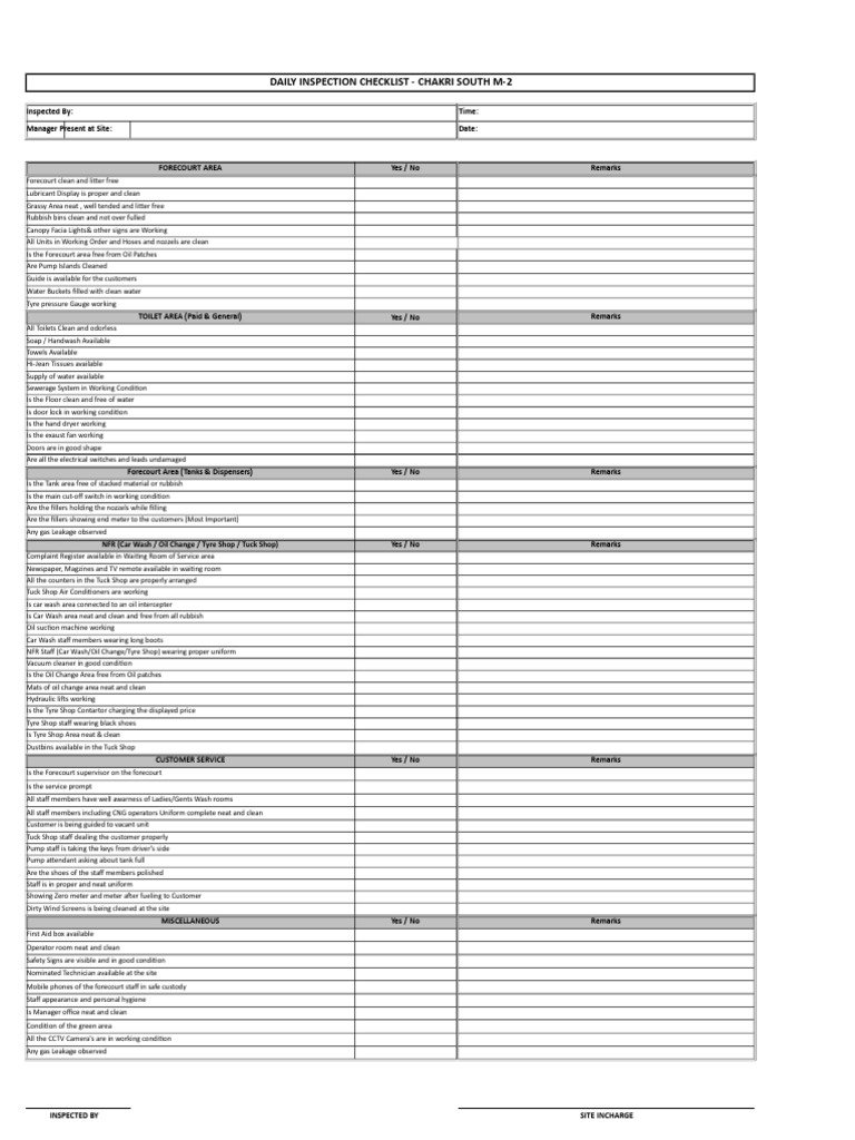 Inspection Checklist | Filling Station | Manufactured Goods | Free 30 ...