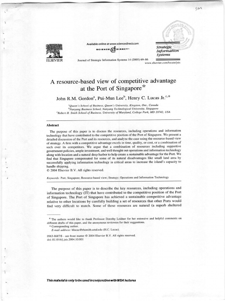 A Resource Based View of Competitive Advantage at The Port of Singapore ...
